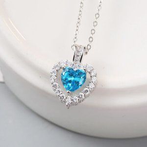 Jewelry | 925 Sterling Silver Blue Crystal Heart Necklace | Poshmark